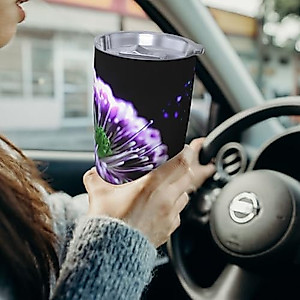 jshmgchw 3d Violet Green Glow 20oz Tumbler, Car Cup With Lid And Straw, Spill-Proof, Stainless Steel Double Wall Vacuum Insulated Reusable Coffee Travel Mug, For Cold Drinks, Hot Beverage