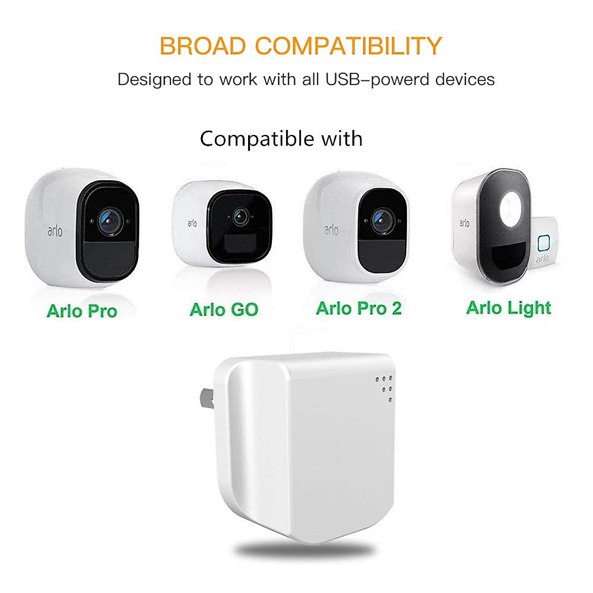 Taken 6ft Power Extension Cord Cable, 3.0 Power Plug Adapter, Quick Charging Cable Compatible with Arlo Pro & Pro 2, Arlo Go, Other Smart Security Home Camera, 1 Set, White