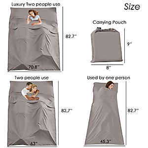Sleeping Bag Liner Camping Travel Home Bed Sheet Lightweight Breathable Hotel Compact Sacks (Khaki, 63 * 82.7in)