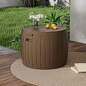 ZZM Round Deck Box Resin Storage Bucket Patio Garden Furniture For Side Table, Picnic Bucket,Beach Towels Box