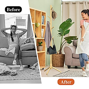 Z&L HOUSE Coat Rack Freestanding, Pure Natural Solid Wooden Coat Tree, 8 Hooks And Adjustable Height Floor Hanger, Used In The Bedroom Living Room Office To Hang Clothes, Hats, Bags