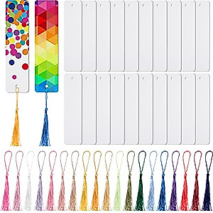 20 Pieces Sublimation Blank Bookmark Metal Blank Bookmarks with Tassels DIY Craft White Bookmarks with Hole for DIY Projects and Present Tags