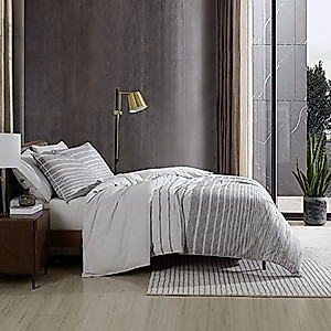 Kenneth Cole New York - Queen Duvet Cover Set, Reversible Cotton Bedding with Matching Shams, Modern Home Decor (Abstract Stripe Grey, Queen)