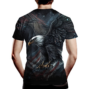 TiwBski Novelty American Flag T-Shirts for Men Eagle Graphic Shirt with Short Sleeves,Black3,XL