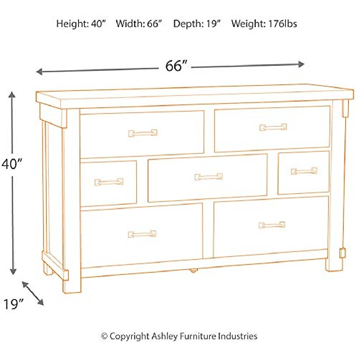 Signature Design by Ashley Brashland Farmhouse 7 Drawer Dresser with Dovetail Construction, Textured White