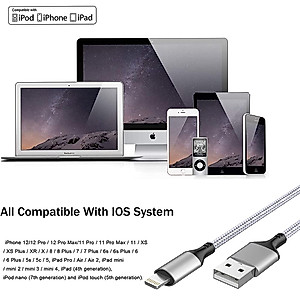 iPhone Charger 20FT/6M [Apple MFi Certified] Lightning Cable Extra Long iPhone Charging Cord Nylon Braided Fast Apple Charger Cable 2.4A for iPhone 12 11 Pro X XS Max XR/8 Plus/7 Plus/6/6s Plus-Silver