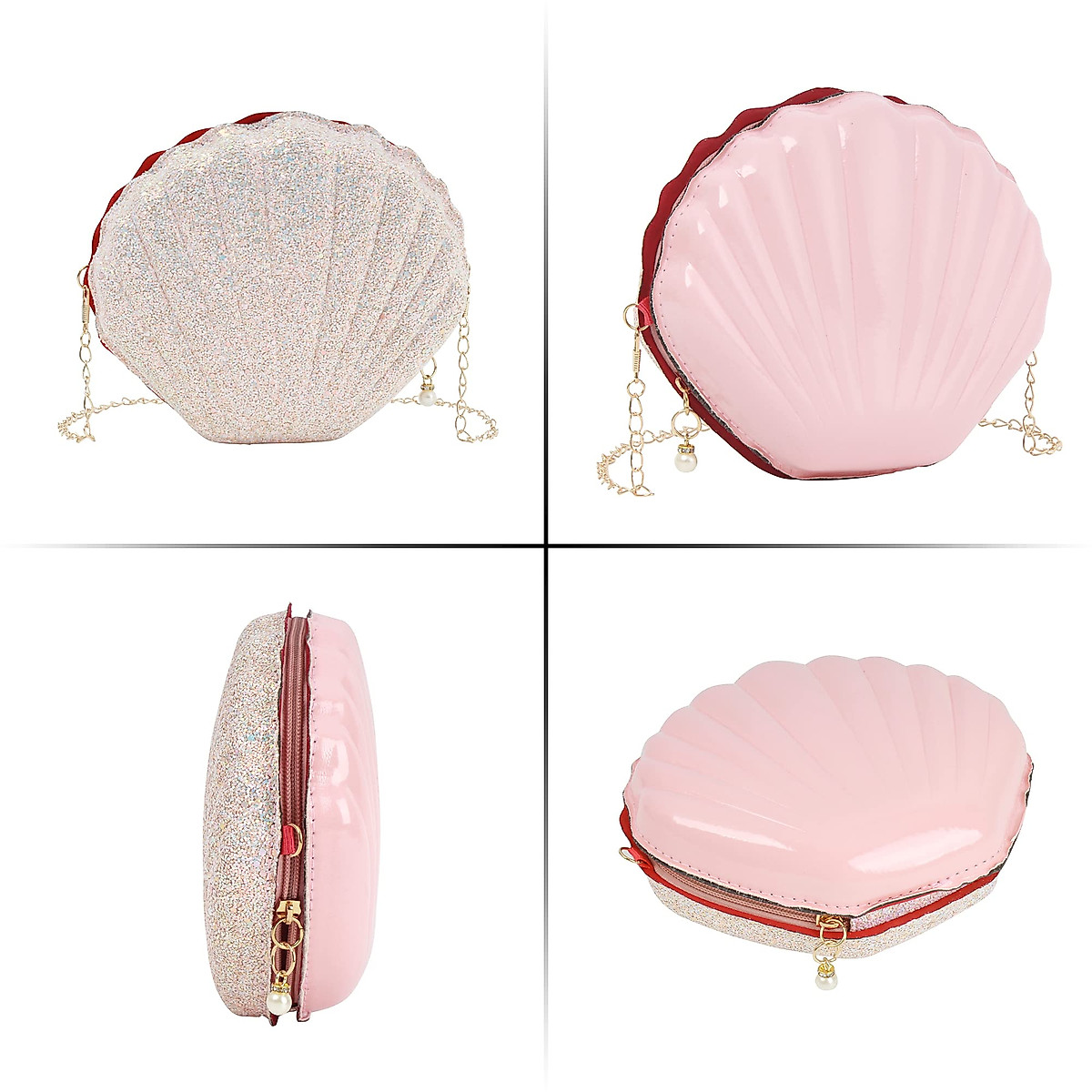 Felice Ann Women Mini Glitter Sequins Seashell Cross-body Bag Chain Strap Shoulder Bag Evening Clutch Handbag