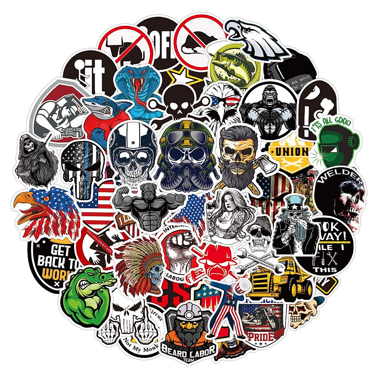 Hard Hat Stickers, 105 PCS Funny Sticker, Waterproof Cooler Stickers for Helmet, Tool Box, Thermos, Suitcase, Laptop, etc
