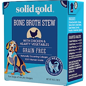 Solid Gold Bone Broth Stew - Dog Food Topper & Dog Treat Rich in Natural Collagen for Gut Health - Grain Free Formula Packed with Protein & Hearty Vegetables - Great for Picky Eaters - 6 Pack