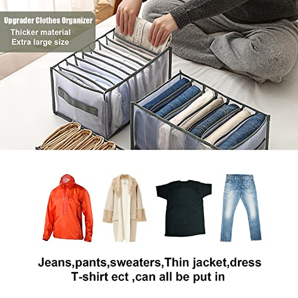 9 Grids Drawer Storage for Clothing, 2 Pack Extra Large Wardrobe Clothes Organizers，Sturdy, Durable Washable Foldable Closet for Dresser, T-Shirt, Jeans, Pants, Thin Sweaters, Bedroom, Laundry