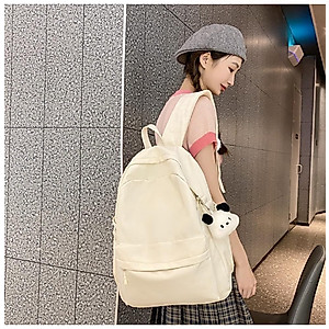 JHTPSLR Preppy Backpack with Plushies Cute Aesthetic Backpack Solid Kawaii Backpack Waterproof Laptop Backpack Casual Daypack (White)