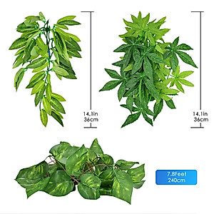 KATUMO Reptile Plants, 3PCS Amphibian Hanging Plants with Suction Cup for Lizards, Geckos, Bearded Dragons, Snake, Hermit Crab Tank Pets Habitat Decorations