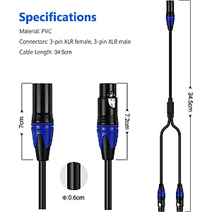 TOYAYAYO XLR Y Splitter Micrphone Cable3pin Splitter Balanced Mic Audio Cables for Stereo Mic to L & R Audio Track (1Pack 1 Male to 2 Female 11.8 Inches)