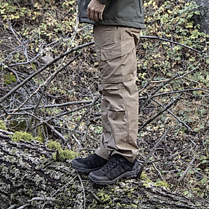 LAPG Men's Urban Ops Tactical Pants, Gusseted Crotch Lightweight Cargo Pants, Elastic Waistband Ripstop Work Pants, Water & Stain Resistant Pants for Men, Sierra, 36W x 32L