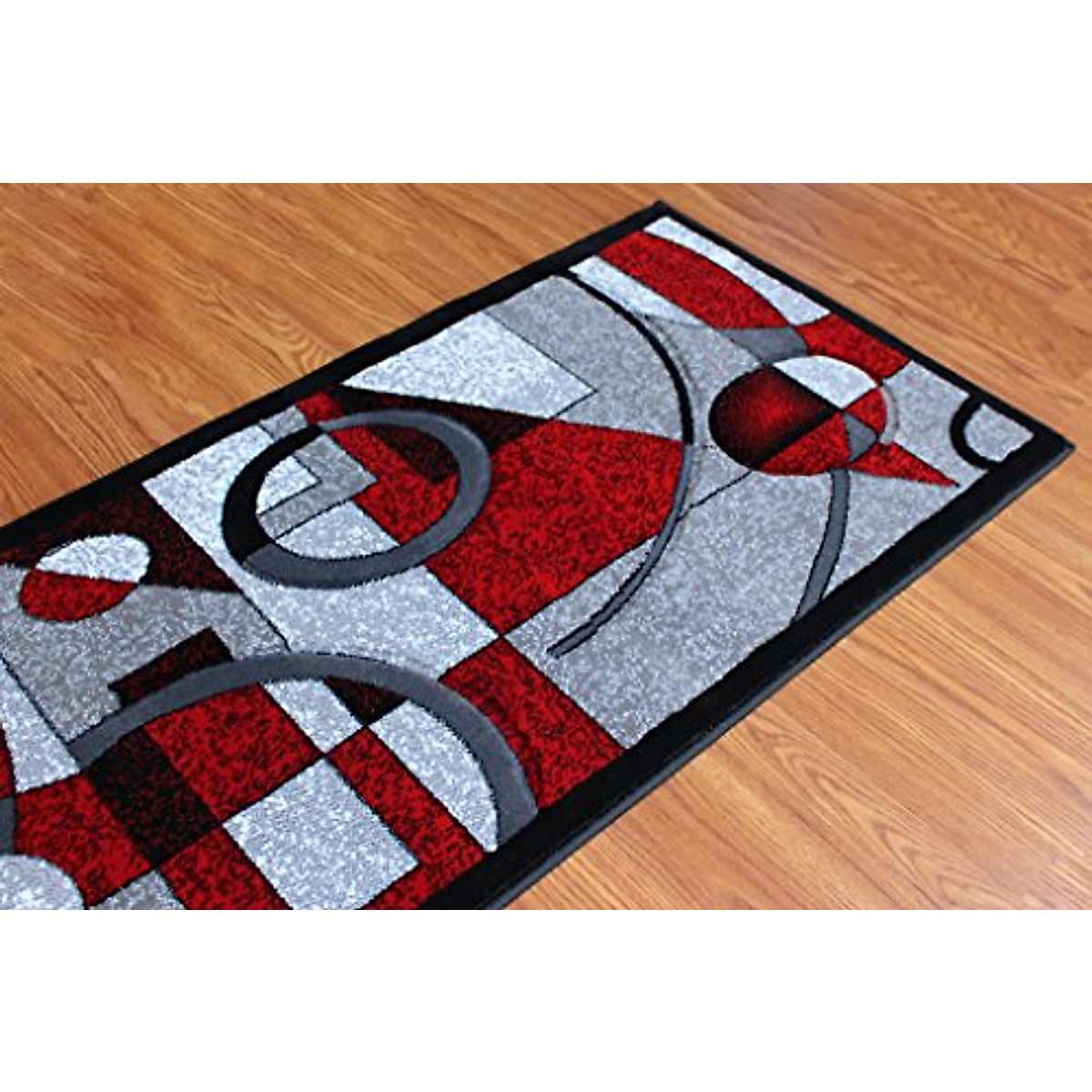 Masada Rugs, Sophia Collection Hand Carved Area Rug Modern Contemporary Red Grey White Black (2 Feet X 7 Feet 3 Inch) Runner