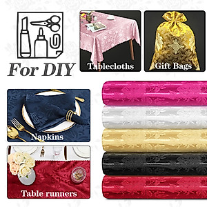 Entisn Black Jacquard Satin Fabric by The Yard, Brocade Silky Fabric 60 Inch Wide Satin Fabric Damask Cloth Fabric Soft for Wedding Decor, DIY Crafts, Bridal Dress, Tablecloth(5 Yard)