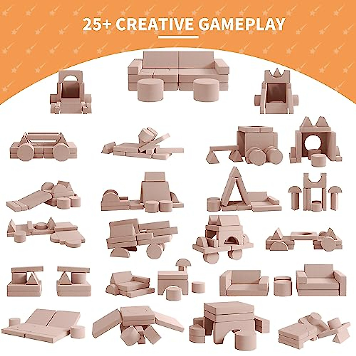 DEYGIA Modular Kids Play Sofa, 13PCS, Pink, Medium, Sponge, Sofa Bed, Sofa
