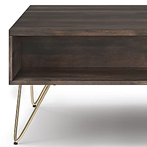 SIMPLIHOME Hunter SOLID MANGO WOOD and Metal 48 Inch Wide Rectangle Industrial Lift Top Coffee Table in Ebony, For the Living Room and Family Room