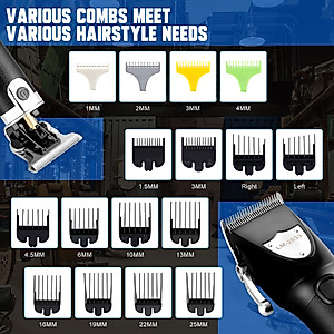 PTBYSMY Hair Clippers for Men, Professional Cordless Barber Clippers and Beard Trimmer Set, Complete Hair Cutting Kit with 16Pcs Guide Combs, LED Display, T Blade Trimmer, Storage Bag for Hair Cutting