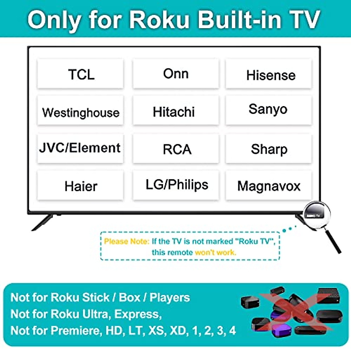 (Pack of 2) Replacement Remote for Roku TV Remote, Universal for Hisense/Onn/TCL/Element/Sharp/Hitachi/LG/Sanyo/JVC/Magnavox/RCA/Philips/Westinghouse Roku Built-in Smart TV, Not for Roku Stick