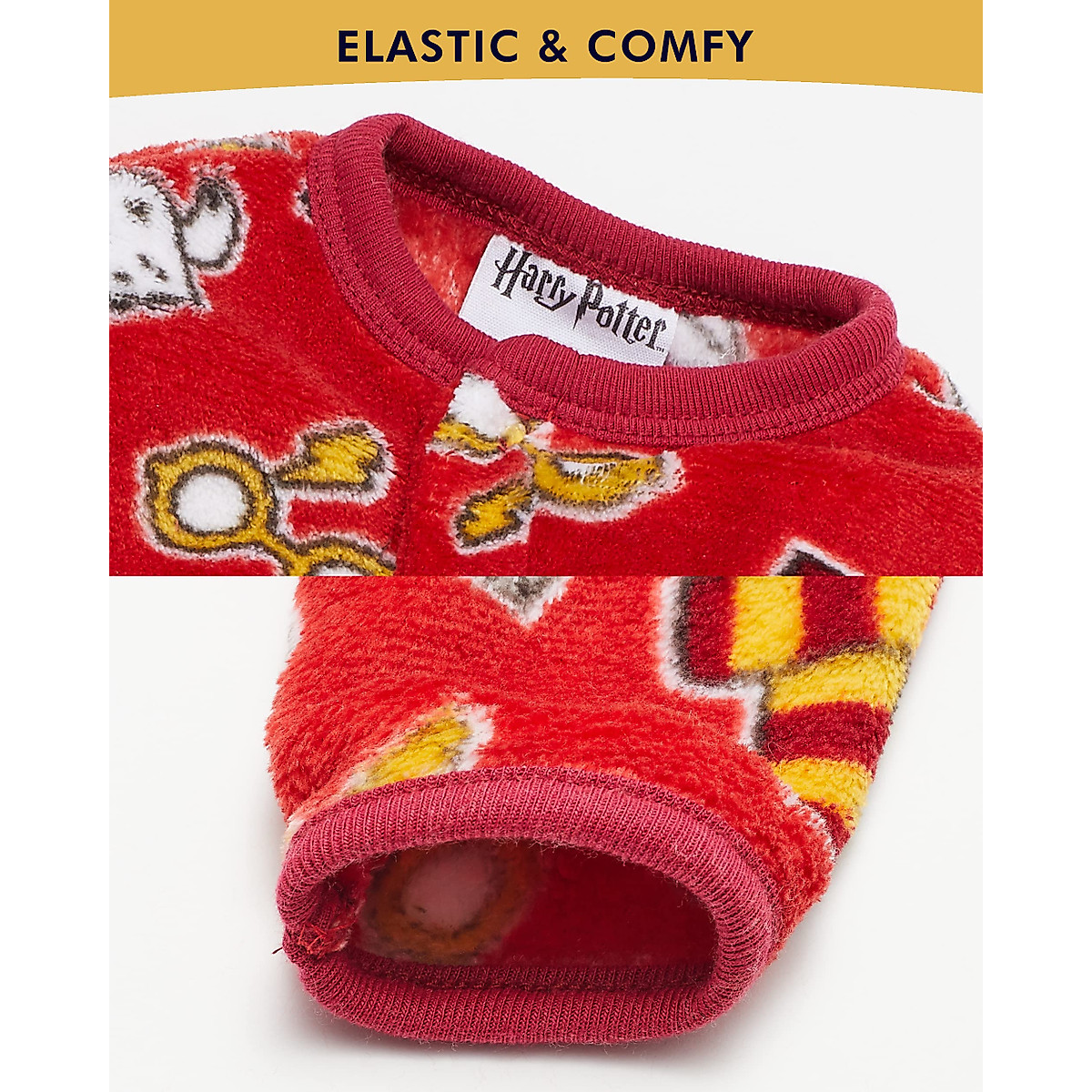 Harry Potter Baby Girls Long-Sleeve Plush Polar Fleece Bodysuit Pajamas - Baby Girl Clothes Prints (Red/White/Yellow, 0-3 Months)