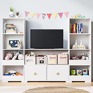 Cozy Castle 4 Tier Book Shelf, 9 Cube Storage Organizer Bookshelf with Drawers, Toy Storage Organizer, Horizontal Bookcase for Living Room, Playroom, White