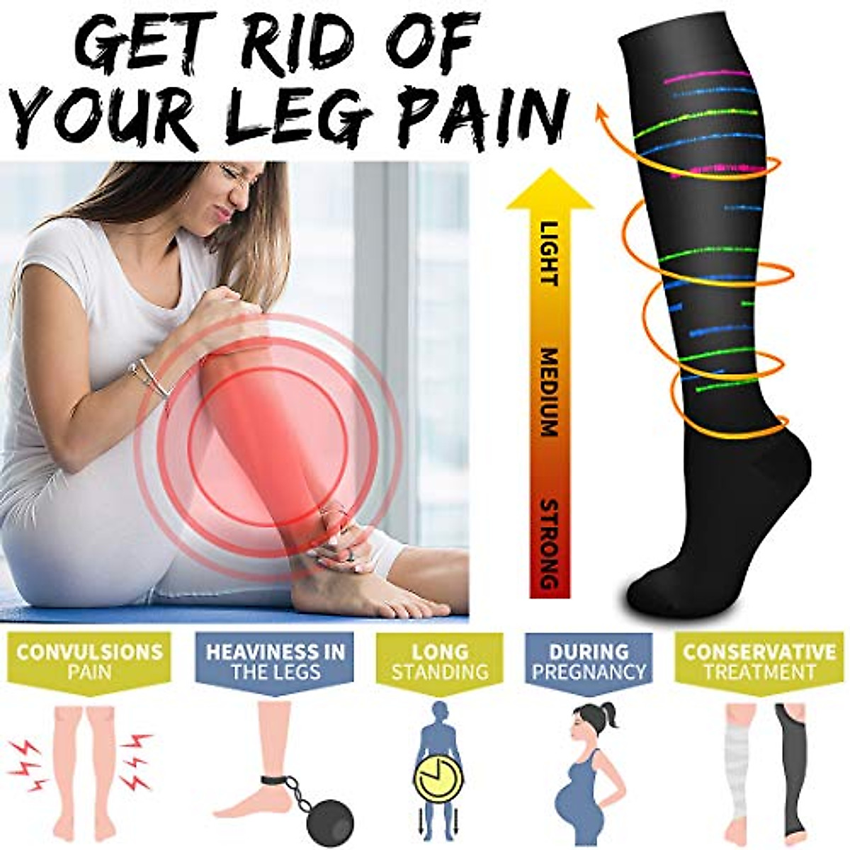 Bluemaple Copper Compression Socks For Women & Men Circulation (8 Pairs) - Best for Running,Hiking,Travel,Pregnancy