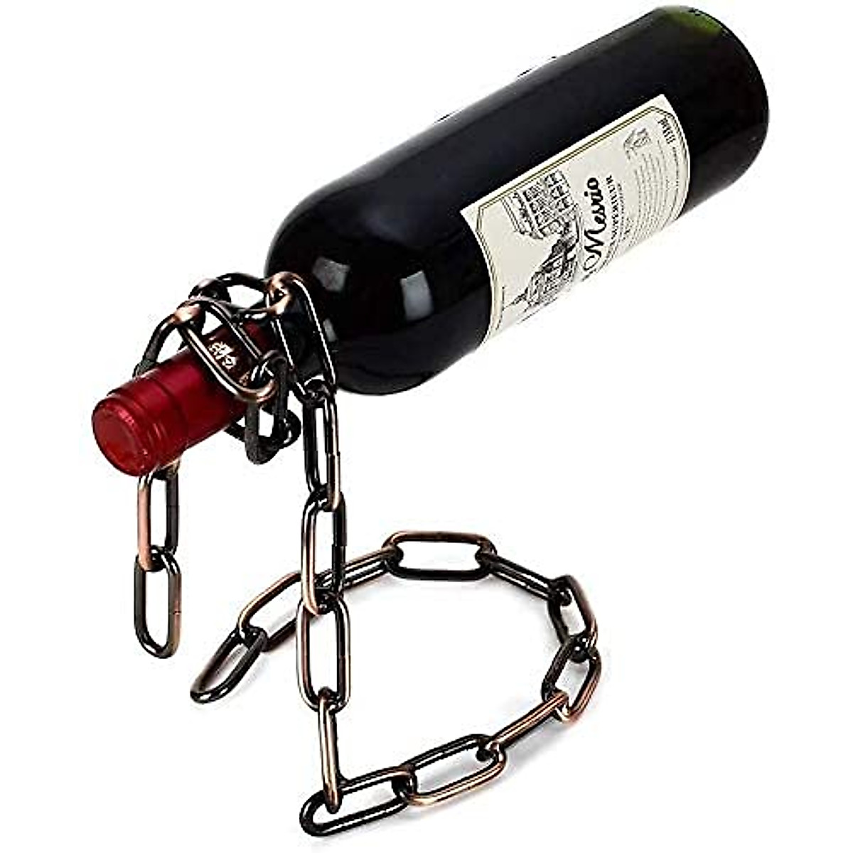 TBWHL Novelty Magic Wine Bottle Holder Floating Steel Link Chain Wine Bottle Rack/Holder - Holds Bottles in The Air (Brown)