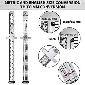 6 Inch 15 cm Pocket Ruler Flexible Precision Stainless Steel Ruler with Detachable Clips Stainless Steel Pocket Clip Scale Gauge Ruler Metric British System (6 Pieces)