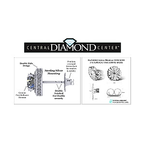 Central Diamond Center Round Halo Stud Earrings Sterling Silver w/Pure Brilliance Zirconia - 6.50mm Center, 2.50cttw - Platinum
