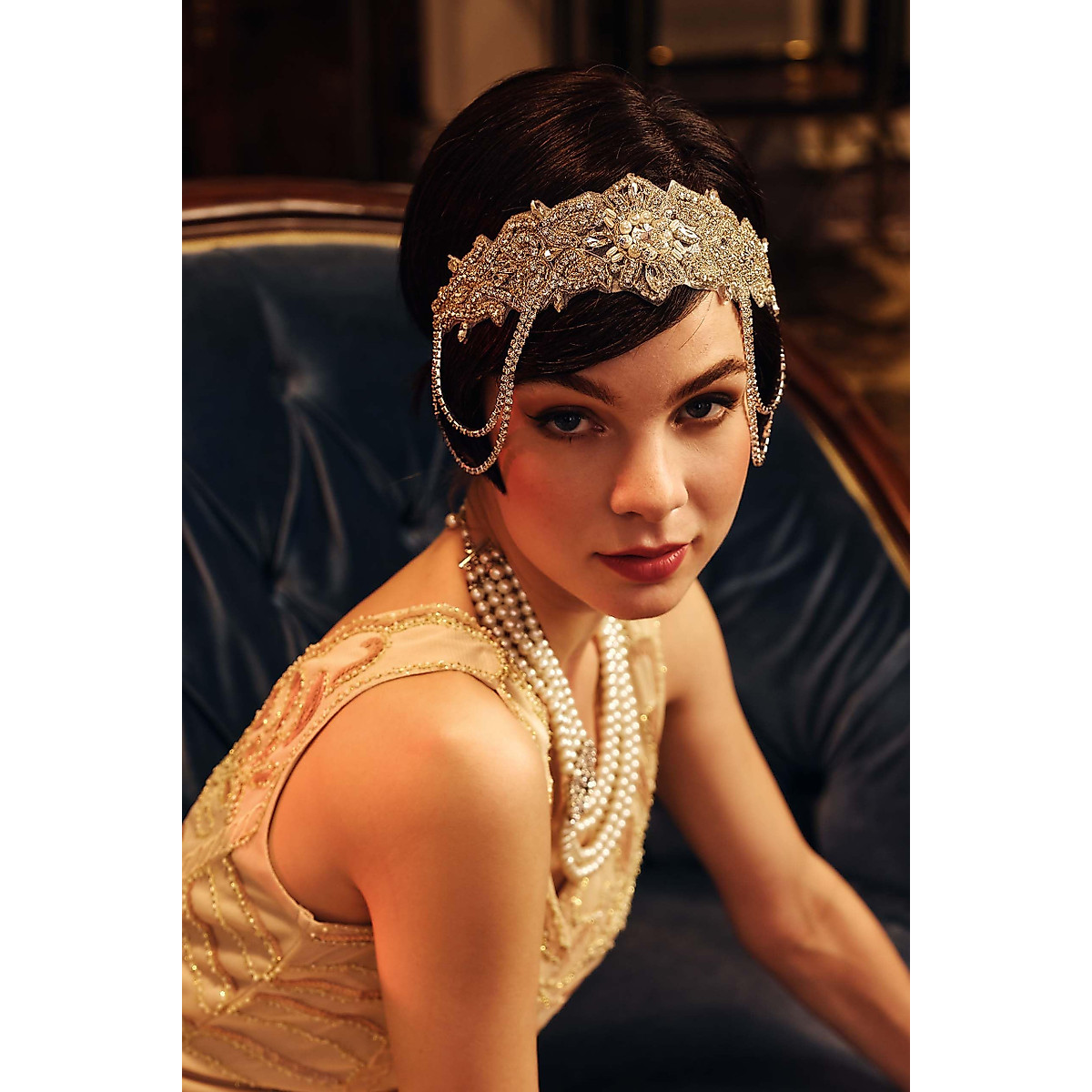 BABEYOND 1920s Flapper Headpiece Roaring 20s Headband Great Gatsby Headband Chain for Women Vintage Hair Accessory (A-Silver)