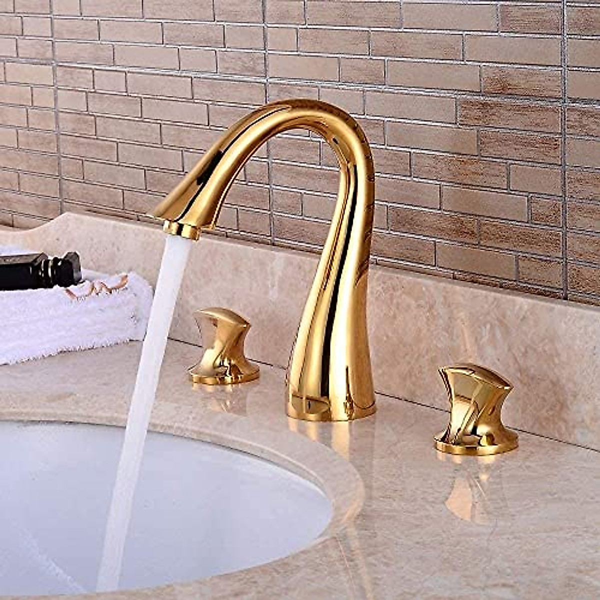 LJGWJD Faucets,Bathroom Sink Vessel Faucet Basin Mixer Tap Three Hole Faucet Hot and Cold Water Faucets Sinks 3-Piece Faucet Band Accessories/Gold