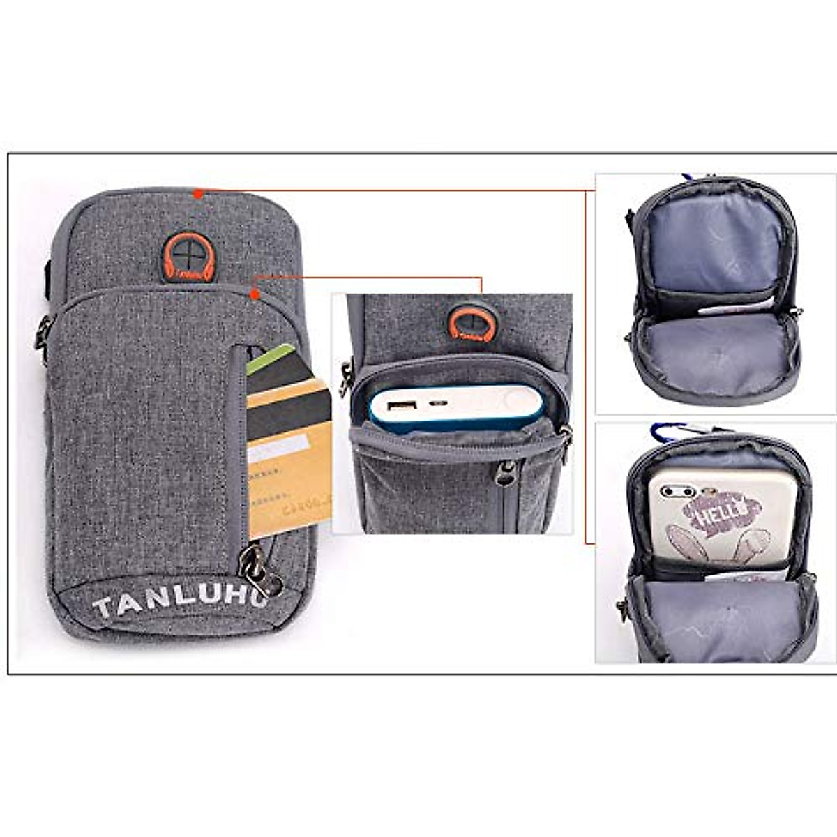 Men Women Sport Running Armband Cellphone Holder Pouch Crossbody Shoulder Purse Arm Bag for Samsung Galaxy S22 Ultra Plus S20 FE S21 Fe A53 5G A12 A13 5G A22 A32 A52 Pixel 6 Pro Moto G Pure (Gray)