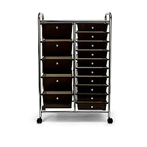 Seville Classics Rolling Utility Organizer Storage Cart , for Home Office, School, Classroom, Scrapbook, Hobby, Craft, 15 Drawer, Black