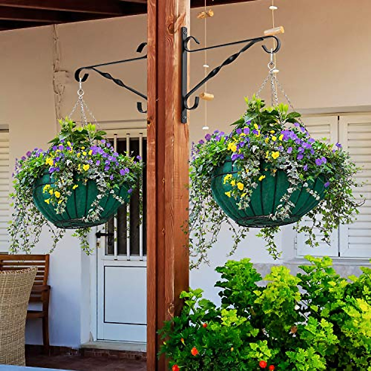 Amagabeli 2 Pack Hanging Plants Bracket 10 inch Planter Hook Hanger for Outdoor Flower Baskets Pot Bird Feeder Wind Chime Lanterns Patio Garden for Indoor Wall Fence Screw Mount Arm Black BG1571