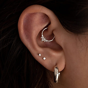 14k Solid Gold 0.09ct Marquise/ 0.04ct Round Diamond Cluster Clicker Huggie Hoop, Helix Daith Tragus Cartilage Septum Ring, Gift For Women. (Rose Gold, 14K Gold)