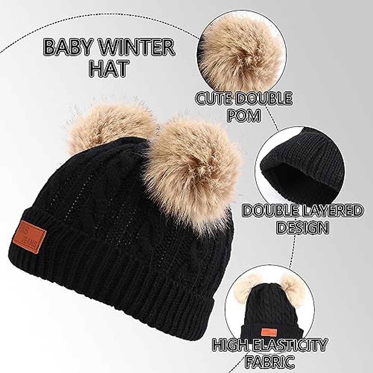 Fuyamp Kids Winter Hat Scarf Earmuffs and Gloves Set for 1-8 Year Girls and Boys, Knit Warm Toddler Winter, Lined Thermal Sets with Pompom(1-8 Year black)