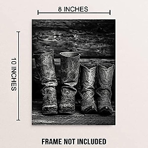 NIIO Western Cowboy Wall Art, Highland Cow Print, Boots Straw Hat and Longhorn Decor Vintage Farmhouse Canvas for Men's Bedroom, Set of 4(8inx10in, Unframed)