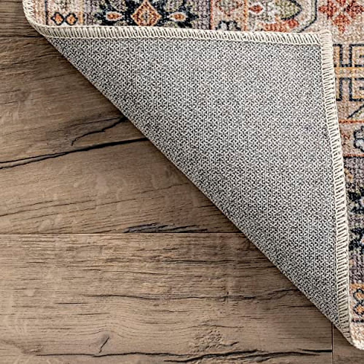 nuLOOM Annelle Floral Border Machine Washable Ultra Thin Area Rug, 5' x 8', Beige