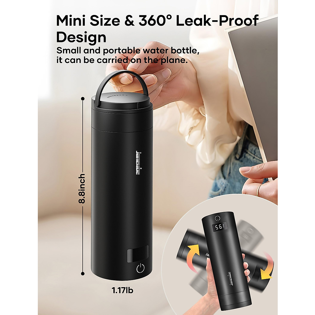 Travel Portable Electric Tea Kettle, Small Coffee Kettle, Mini Hot Water Boiler, 380mL & 304 Stainless Steel, with 4 Variable Presets and Auto Shut-Off(Black)