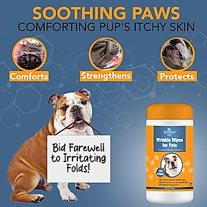 NOVEHA 5”x7” Large Dog Wipes | Wipes for Bulldog, French Bulldog, Pug, English Bulldog | Deodorizing, for Multiple Areas Removes Dirt, Wrinkles, Folds, Tear Stain, Tail Pockets & Paws (120 Counts)