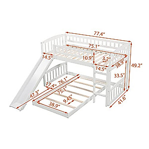 Tidyard Twin Over Twin Bunk Bed with Slide and Ladder, Wood Bed White for Bedroom Dorm Guest Room Home Furniture