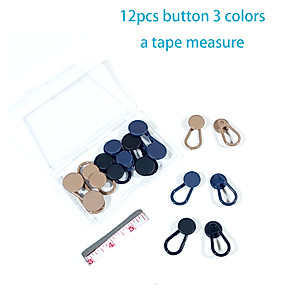 12PCS Button Extenders for Jeans, Jean Button Extender, Button Extender for Pants, Waist Extenders for Pants for Women for Men, Pants Waist Extension 1/1.4 Inches, Black, Blue, Khaki