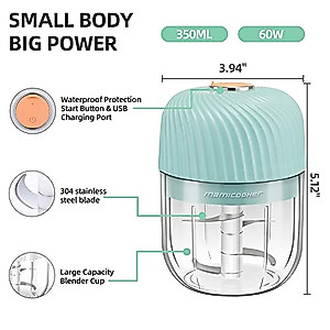 Electric Garlic Chopper, Portable Veggie Chopper, 350ML Garlic Grinder Masher Onion Chopper, Blender to Vegetable, Cordless Food Processor for Ginger, Chili, Fruit, Meat, Spices, Beans, etc(Green)