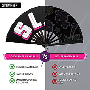 SoJourner Bags Slay Clack Fan - Rave Fan - Large Folding Fan for Raves, Halloween, Burlesque, Rainbow Outfits for Women & Festival Accessories - Clack Fan Hand Fan