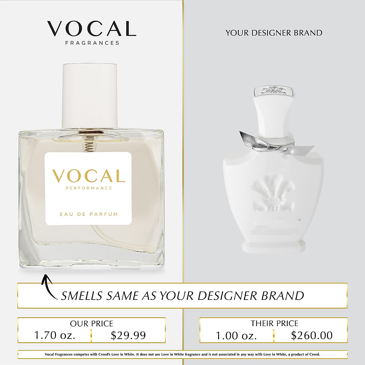 Vocal Performance W084 Inspired by Creed Love in White Eau de Parfum For Women 1.7 Fl Oz Perfume Replica Version Fragrance Dupe Consentrated Long Lasting