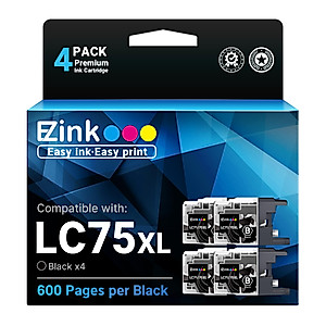 E-Z Ink (TM Compatible Ink Cartridge Replacement for Brother LC-75 XL LC75 XL LC-71 XL LC71XL High Yield Compatible with MFC-J6510DW MFC-J6710DW MFC-J6910DW MFC-J280W MFC-J425W(Black,4 Pack)