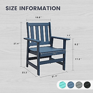 VICLLAX Patio Chairs Set of 4, Blue Outdoor Dining Chairs, All Weather HDPE Outdoor Adirondack Furniture for Lawn, Garden, Balcony