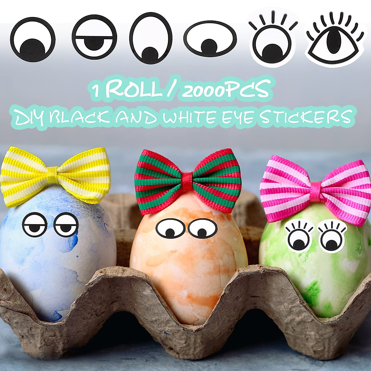 THINP Eye Stickers, 1000 Pcs Self-Adhesive Stickers, Children Stickers, Cartoon Mini Labels for DIY Crafts, Scrapbook, Notebook, Party Favor (Black)