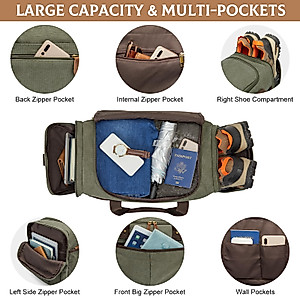 S-ZONE Canvas Duffel Bag for Travel 65L Weekender Overnight Bag with Shoes Compartment for Men (Army Green)